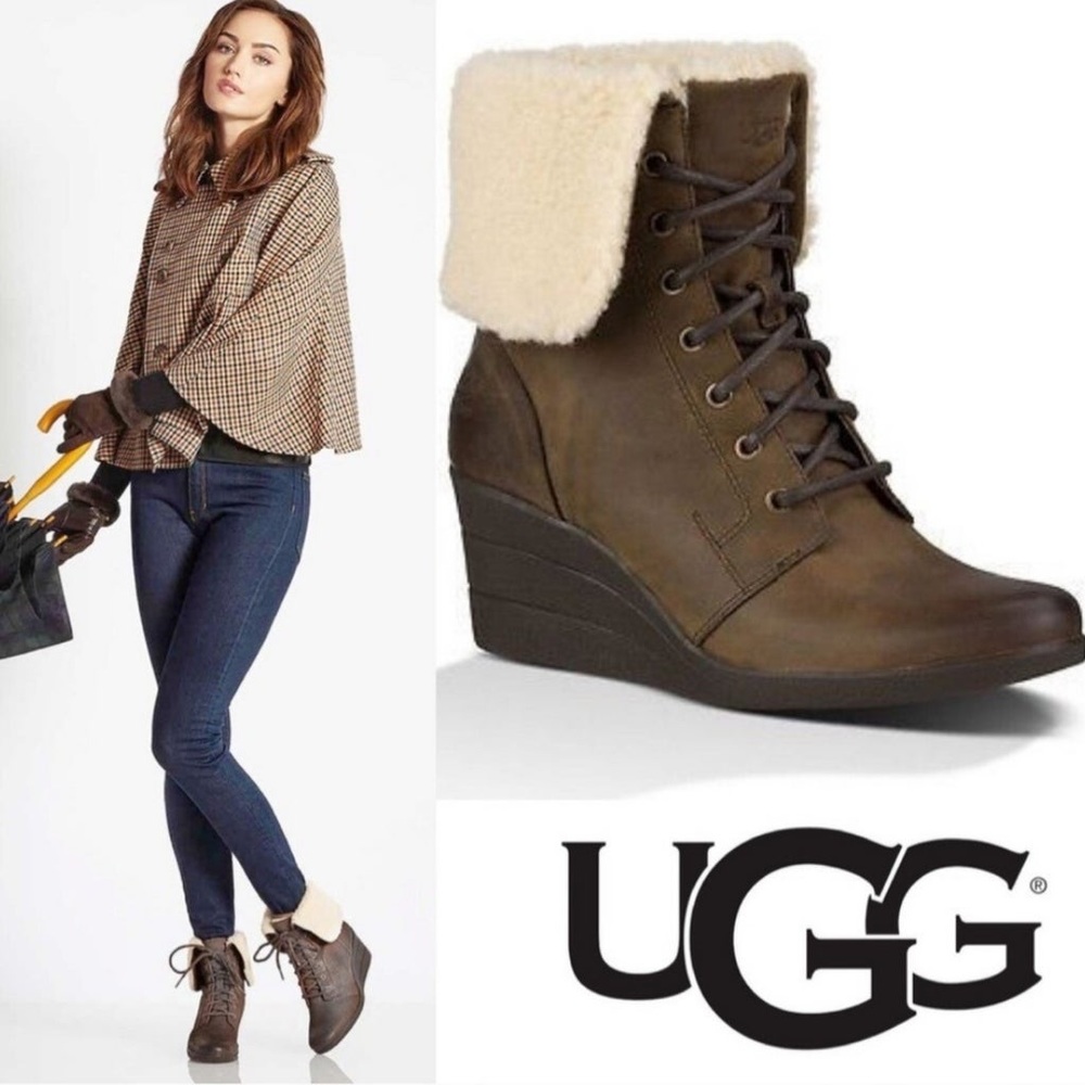 Ugg Zea Waterproof Shearling Lined Wedge Boots Size 9 - Gem